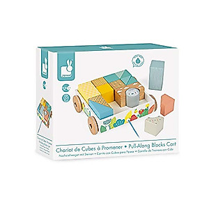 Janod Pure Pull-Along 16 pc Wood Pastel Block Set - Ages 18+ Months - J05152