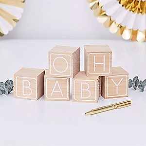 Ginger Ray Wooden Oh Baby Building Block Shower Guestbook Keepsake 6 Pack, Brown