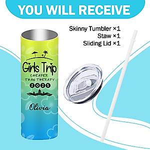 Personalized Girls Trip Tumblers with Name, Beach Cruise Insulated Cup with Lid and Straw, Girls Weekend Gift for Women, 2025 Girl Trip Gifts, Family Vacation Tumbler, Bachelorette Party Cups