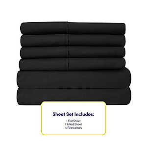 Queen Sheets Black - 6 Piece 1500 Supreme Collection Fine Brushed Microfiber Deep Pocket Queen Sheet Set Bedding - 2 Extra Pillow Cases, Great Value, Queen, Black