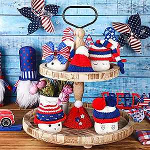 6 Pieces 4th of July Marshmallow Mug Hat Crochet Independence Day Mug Topper Hat Knitted Cup Head Mug Set Mini Marshmallow Mug Topper Decorative Mug Hat Cover for Coffee Mug Tiered Tray Decor