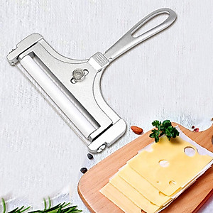Poualss Stainless Steel Wire Cheese Slicer, Adjustable Thickness Cheese Cutter for Soft, Semi-Hard Cheeses Kitchen Cooking Tool