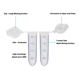 stonylab Micro Centrifuge Tubes, 2 ml Polypropylene Graduated Clear Plastic Centrifuge Vials with Flat-Top Snap Cap, Pack of 200 (2 ml, 200 Packs)
