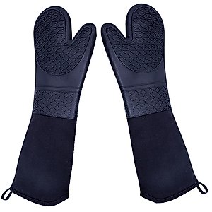 DoMii Extra Long Silicone Oven Mitts Heavy Duty Commercial Grade Oven Mitts Heat Resistant BBQ Gloves with Quilted Cotton Lining 2 Pack