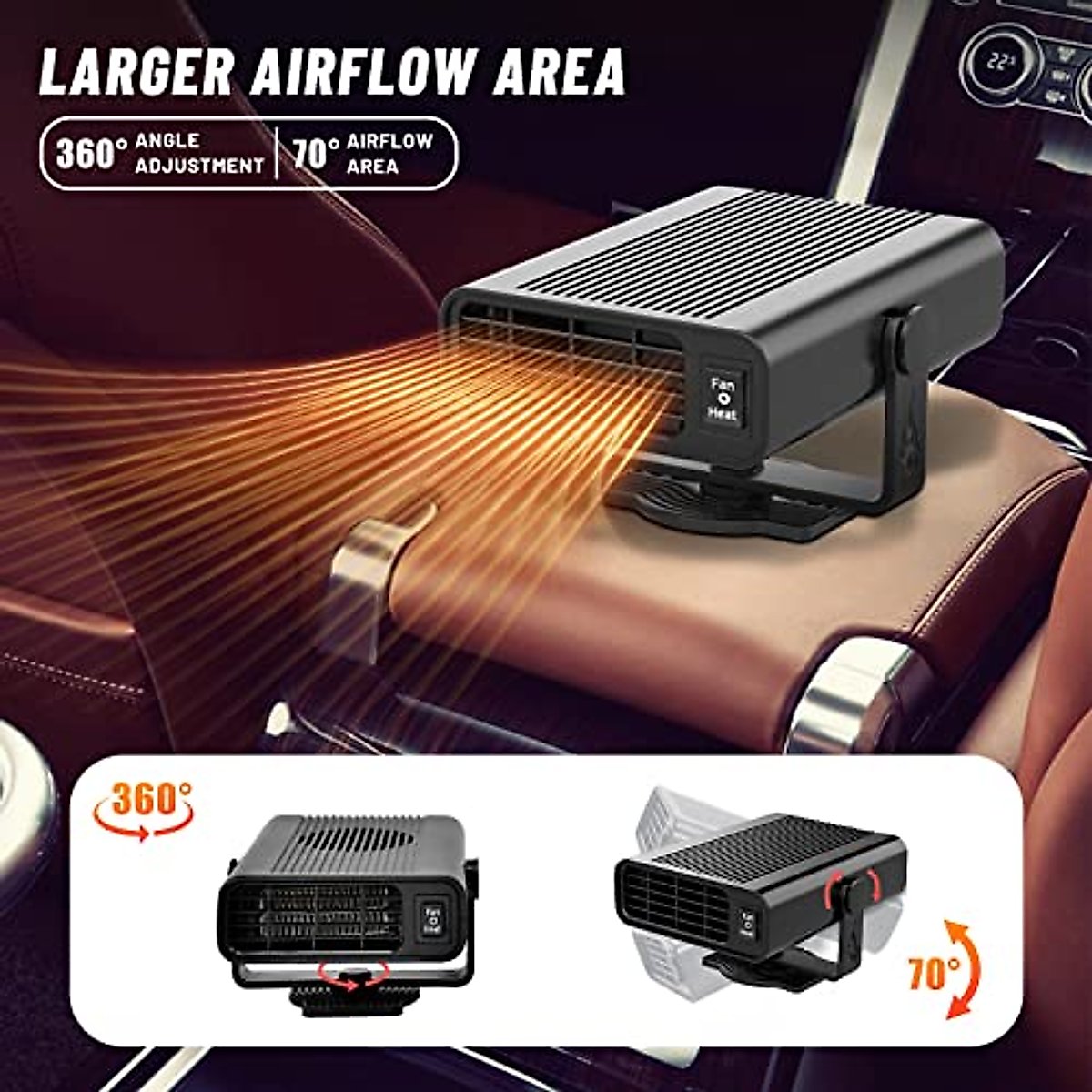 kancehinage Car Heater 12V 120W Portable 2 in 1 Heating and Cooling Fan with Plug in Cigarette Lighter Windshield Defogger and Defroster 360°Rotatable Base With Car Cigarette Lighter Splitter
