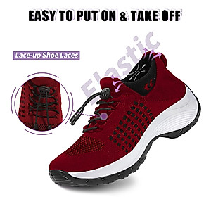 STUNAHOME Orthopedic Sneakers Breathable Women Walking Shoes Slip on Trainers Women's Comfortable Casual Ladies Athletic Shoe Thick Bottom Maroon