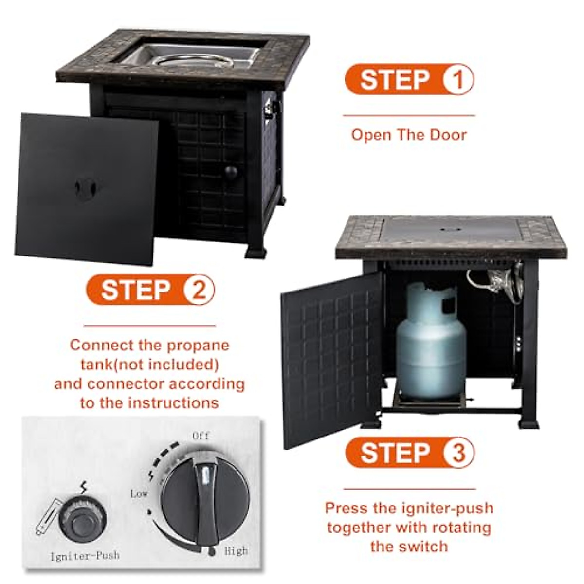 OutVue 30 inch Real Slate Propane Fire Pit Table, Gas Fire Pits for Outside Patio,50000 BTU Propane Fire Pits with Lid &Lava Rocks,Firepit for Garden,Yard