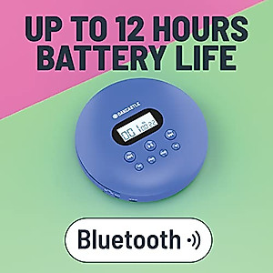 Oakcastle CD100 Portable Bluetooth CD Player | 12hr Portable Playtime | in Car Compatible Personal CD Player | Headphones Included, AUX Output, Anti-Skip Protection, Rechargeable, CD Walkman in Blue