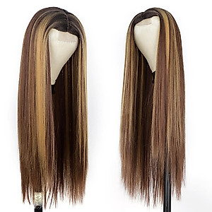 AISI HAIR Highlights Omber Blonde Wig for Women Synthetic Long Straight Hair Mixed Blonde Synthetic Hair Full Wig for Daily Use