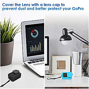 2Sets Silicone Rubber Protective Case for Gopro Hero 9/10/11, Silicone Sleeve Housing Case with Lanyard Lens Caps (Black and Blue)
