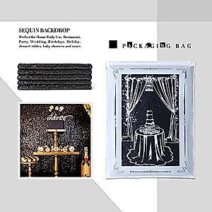 Black Backdrop Curtain Glitter Curtains 4 Panels 2ftx8ft Black Shimmer Wall Backdrop Curtains for Party Fabric