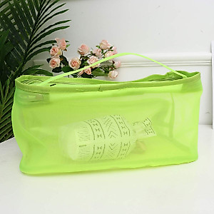 EXCEART Mesh Knitting Bag Woolen Yarn Tote Organizer Net Bag with Zipper Closure Carrying Knitting Needles Sewing Accessories (Light Green)