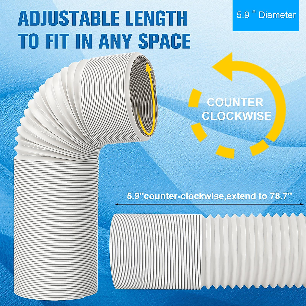 Portable Air Conditioner Hose Kit AC Hose with Adapter 5.9" Dia 78.7" Length Universal Flexible Exhaust Hose and AC Unit Tube Connector for Portable Air Conditioner Vent