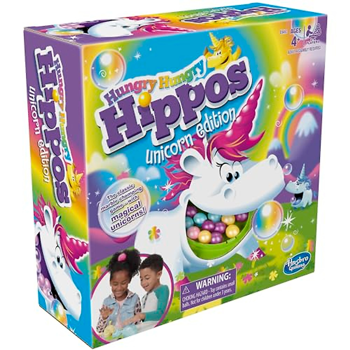 Hasbro Gaming Hungry Hippos Unicorn Edition Pre-School Board Game for Kids Ages 4 and Up; 2-4 Players