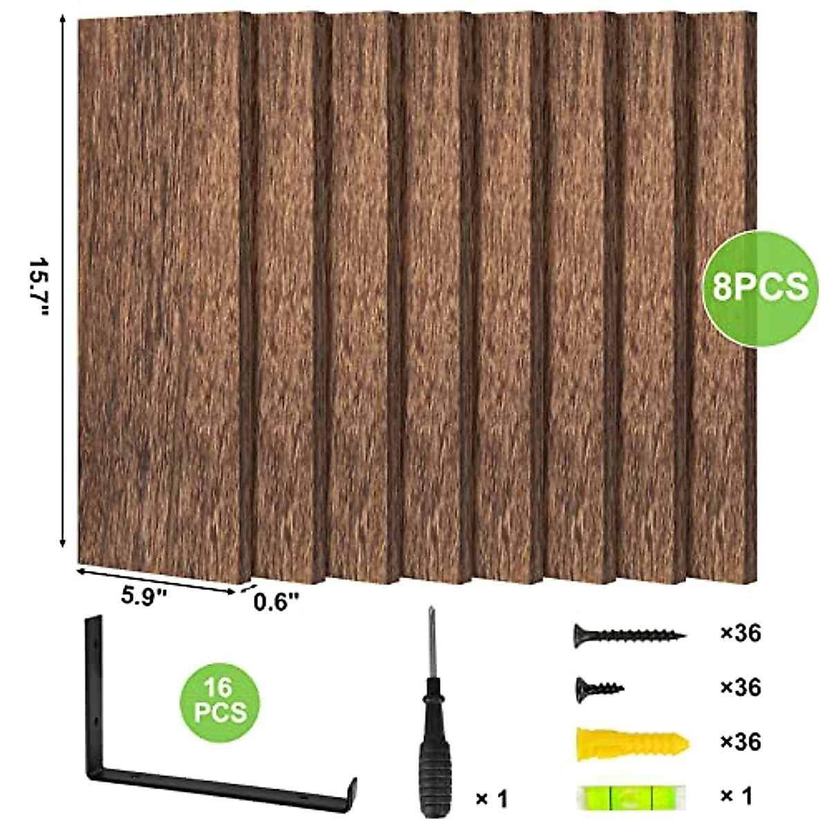 YGEOMER Floating Shelves, Set of 8, Rustic Wall Shelves, Wood Floating Shelf for Bedroom, Living Room, Book and Bathroom (Dark Carbonized Black)