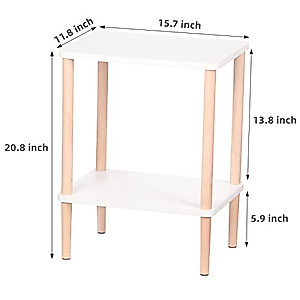 NUTMAK Side Table, Slim Nightstand Bedside Table with Solid Wood Legs, 2-Tier End Table with Storage Shelf for Living Room Bedroom Entryway, No-Tool Assembly.