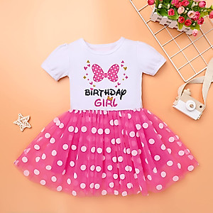 IMEKIS Mouse 2nd 3rd Birthday Outfit Baby Girls Dress Polka Dots Mini Tutu Headband Two Three Years Old Cake Smash Photo Shoot Toddler Mouse Themed Birthday Party Supplies Hot Pink Bowknot 2-3T