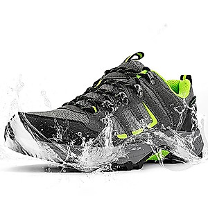 ODCKOI Waterproof Hiking Shoes for Men Lightweight Anti Slip Outdoor Hike Trekking Breathable Ankle Boots Camping Trail Shoes Gray Green