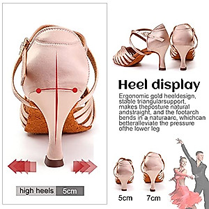 HROYL Women Latin Dance Shoes Ballroom Performence Practice Professional Dance Heels with Knot LP-1219-7 Pink 8 B(M) US
