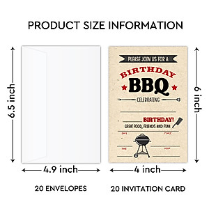 YUEXLL BBQ Cookout Birthday Party Invitations Cards with Envelopes, Barbecue Party Invitations, Birthday Celebration Supplies, Double-sided Fill-in bday Invites for Boys Girls - C06