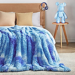 BEAUTEX Faux Fur Throw Blanket, Soft Sherpa Fluffy Blankets, Warm Thick Plush Flannel Blanket, Luxury Fuzzy Blankets for Home Room Decor, Shaggy Cozy Throw Blanket for Couch Sofa Bed Blue, 50x 60
