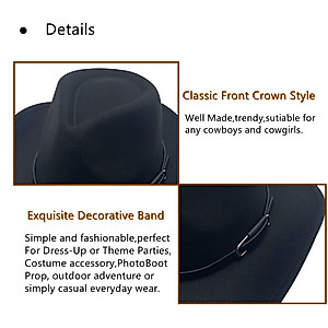 Willheoy Cowboy Hat for Men Women Western Cowgirl Hats Felt Fedora Hat Cowboy Costume Black