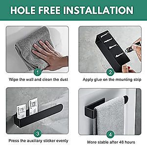 Bicico Hand Towel Holder, Black Towel Bar, Self Adhesive Bathroom Hand Towel Holder Stick on Wall, Kitchen Towel Holder, SUS 304 Stainless Steel