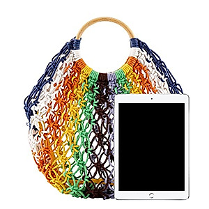Ayliss Women Tote Handbag Top-handle Clutch Summer Beach Cotton Crochet Woven Handmade Fishing Net Casual Bag Pouch Purse (Multicolor #1)