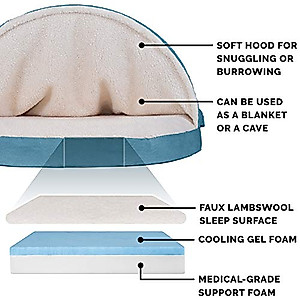 Furhaven 35" Round Cooling Gel Dog Bed for Large/Medium Dogs w/ Removable Washable Cover, For Dogs Up to 50 lbs - Sherpa & Suede Snuggery - Blue, 35-inch