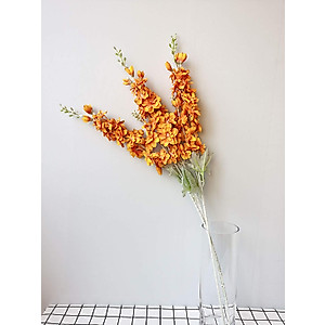 Suandsu 3pcs Artificial Delphinium Ajacis Flowers Fake Violet Silk Flower Table Kitchen Home Garden Party Wedding Decoration Orange