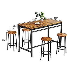 tantohom Dining Table Set for 4, Metal Frame Modern Wood Bar Table and Chairs Set, Kitchen Table and Chairs for 11 for Space Saving