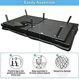 Opoiar Futon Sofa Bed,Faux Leather Convertible Sofa Bed,2 Seater Sofa Couch,Futon Couch,Memory Foam Sleeper Sofa with Quick Adjustable Armrest & Backrest for Compact Living Spaces,Black