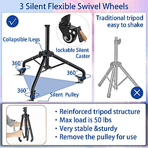 Projector Stand Tripod Adjustable Height, with Wheels, 2 Shelves, Mouse Tray Laptop Tripod, Outdoor Projector Stand for Backyard, Studio