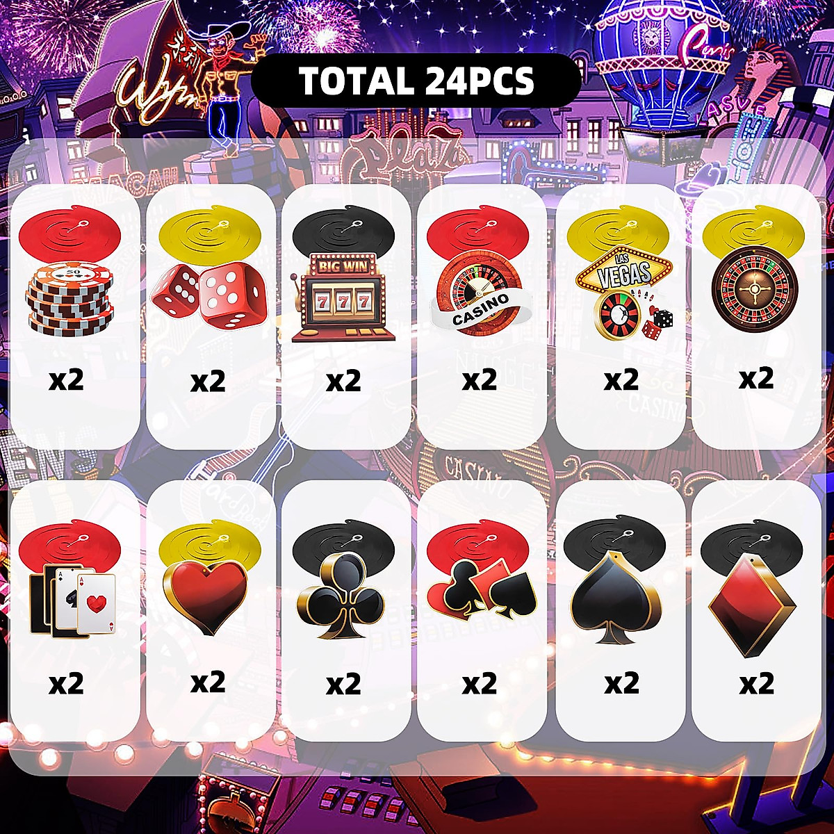 24PCS Casino Theme Hanging Swirls Decorations, Las Vegas Poker Party Supplies Ceiling Hanging Swirls for Casino Poker Games Night Birthday Party Decorations