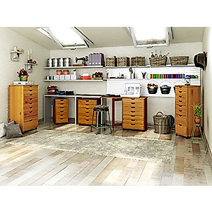 Adeptus Original Roll Cart, Solid Wood, 6 Drawer Extra Wide Drawers Roll Carts, Medium Pine