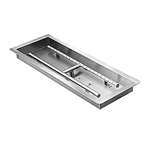 CLLVGOKD 24“ x 8" Rectangular Fire Pit Burner Stainless Steel Drop-in Fire Pit Pan with H Burner Propane/Natural Gas Fire Pit Kit DIY for Living Rooms, Backyards, Pools and Lounges