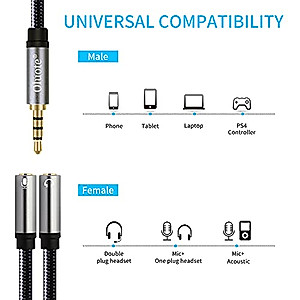 Oluote Headset Splitter Headphone Mic Y Adapter Cable,TRRS Male to 2 TRS Female Microphone and Headphone Cable, Compatible for PS4 Xbox Laptop PC Smartphone etc (9.8FT)