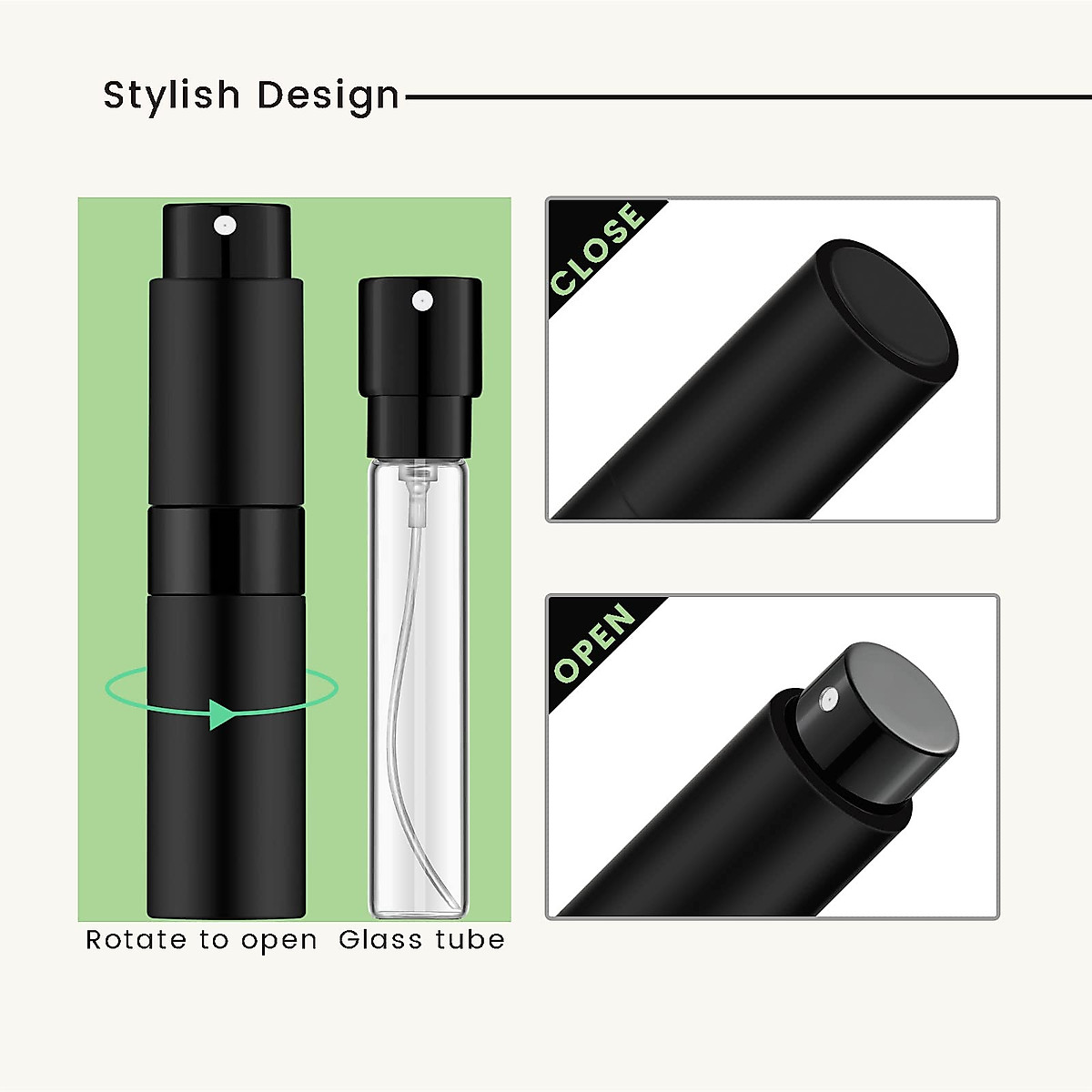 IRON BILL 5PCS/8ml Perfume Travel Refillable, Portable Perfume Atomizer Refillable, Empty Mini Size Spray Bottle for Men&Momen.（Matte Black