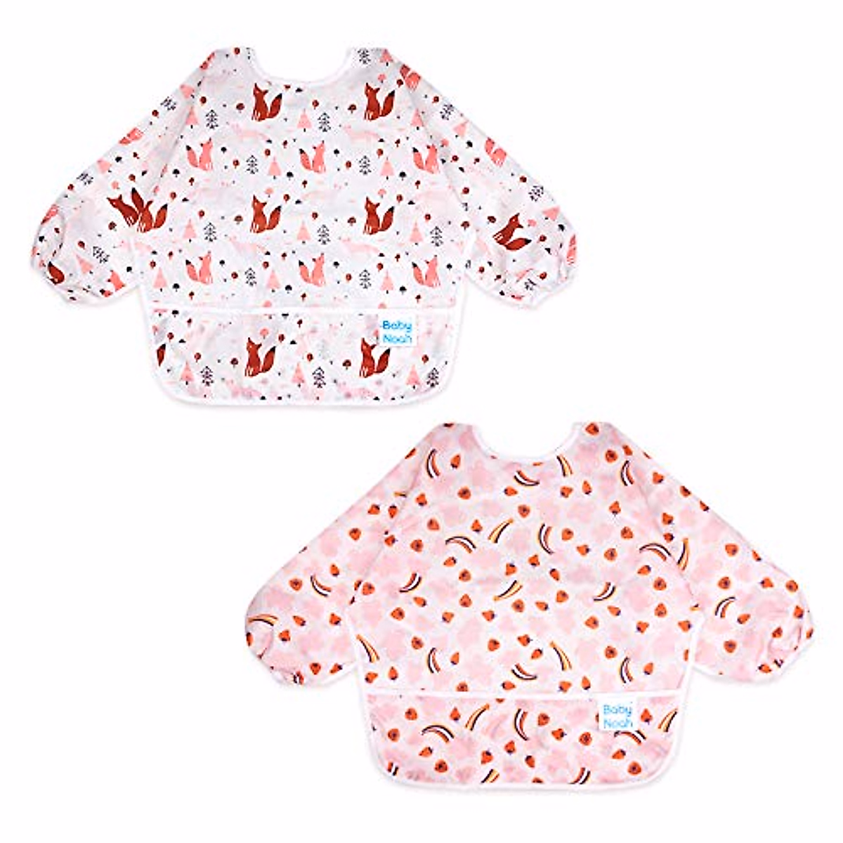 2 Pcs Long Sleeved Bib Set | Baby Waterproof Bibs with Pocket Bundle | Toddler Bib with Sleeves and Crumb Catcher | Play Smock Apron | 6-24 Months