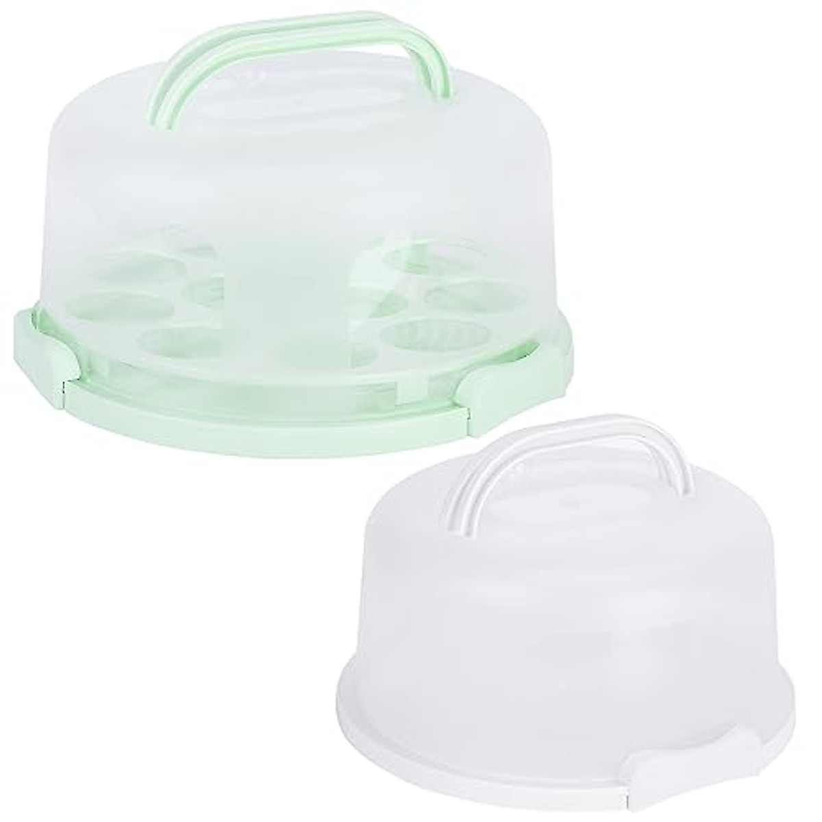 DZ CLAN Cake Carrier, Cake Container Plastic Cover Lid, Cake Carrier with Lid and Handle, Set of 2(10+8inch)