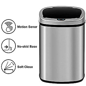 13 Gallon Trash Can Kitchen Garbage Can with Lid Touchless Sensor Waste Bin Stainless Steel Auto Slim for Home, Living Room, Bedroom, Office, 50 Liter