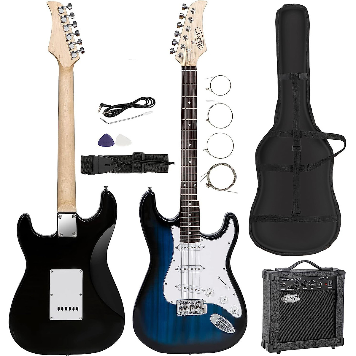 ZENY 39" Full Size Electric Guitar with Amp, Case and Accessories Pack Beginner Starter Package, Blue Ideal Christmas Thanksgiving Holiday Gift