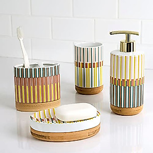 Allure Home Creation Market Stripe 4-Piece Ceramic with Bamboo Bath Accessory Set