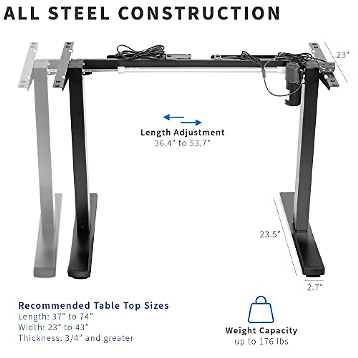 VIVO Electric Stand Up Desk Frame Workstation, Single Motor Ergonomic Standing Height Adjustable Base with Simple Controller, Black, DESK-V100EB