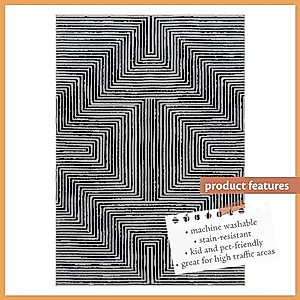 Indigo Ink - Washable Area Rug, Stain Resistant, Easy to Clean, Black/White Geometric Boho Decor, Dorm Room Essentials, for Living Room, Bedroom, Office (6' x 9', Panther Collection)