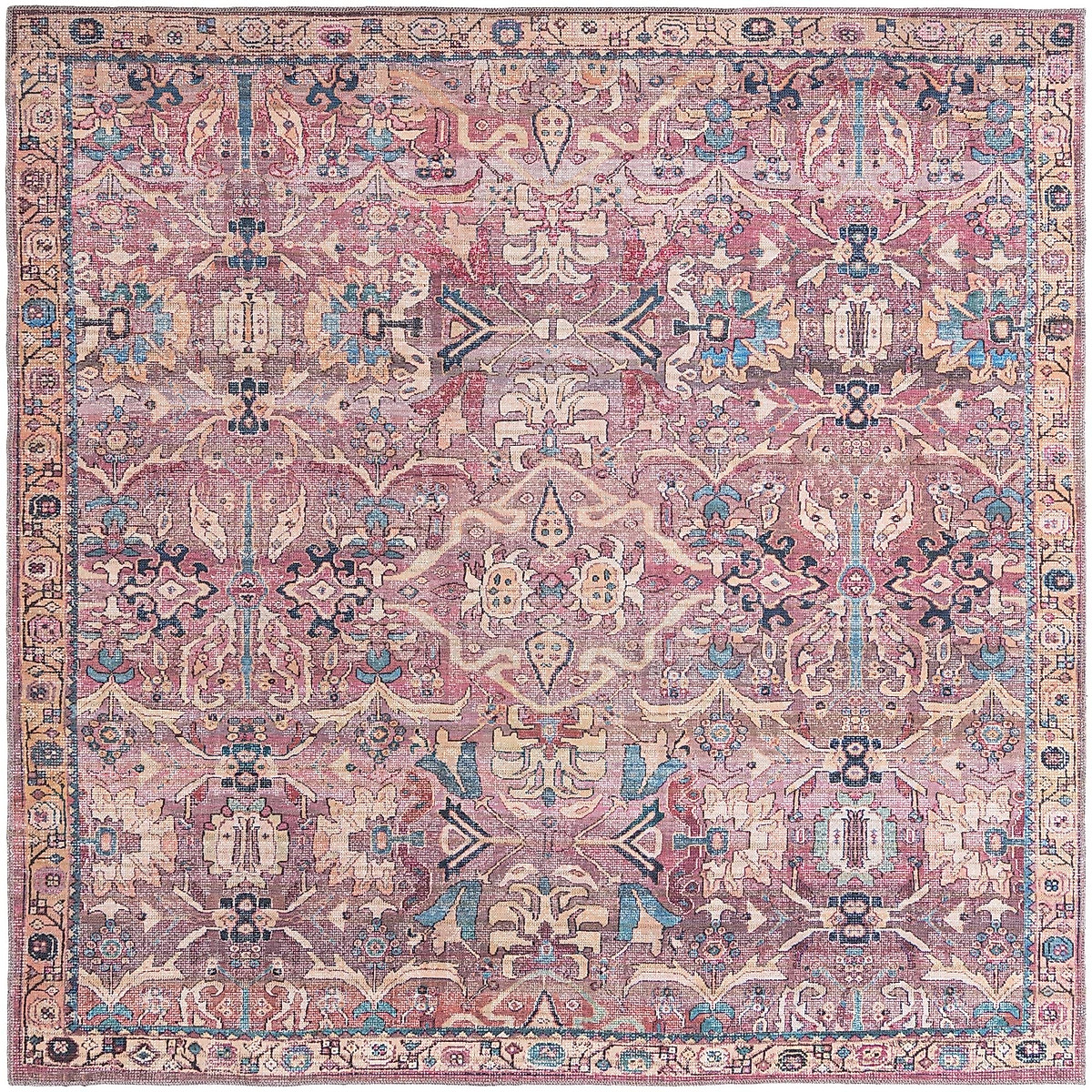 Rugs.com Nostalgia Collection Washable Rug – 7' 10 Square Pink Flatweave Perfect for Living Rooms, Kitchens, Entryways