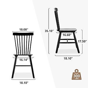 LUE BONA Windsor Dining Chair Set of 4, Spindle Back Wooden Chairs for Kitchen and Dining Room, Black