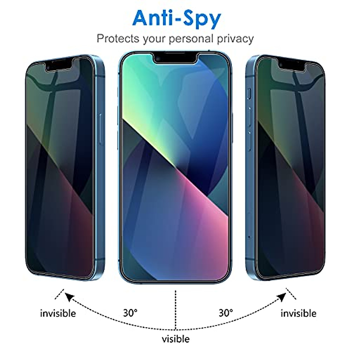 JETech Privacy Screen Protector for iPhone 13/13 Pro 6.1-Inch, Anti Spy Tempered Glass Film, 2-Pack