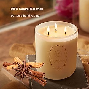Fall Fresh Cinnamon Bark Essential Oil - Warm & Spicy Pure Beeswax Candle - 90+ Hours Long Burning - Non-Toxic Scented Candles for Autum Home Decor & Aromatherapy for Anxiety Relief - Natural - 15 OZ