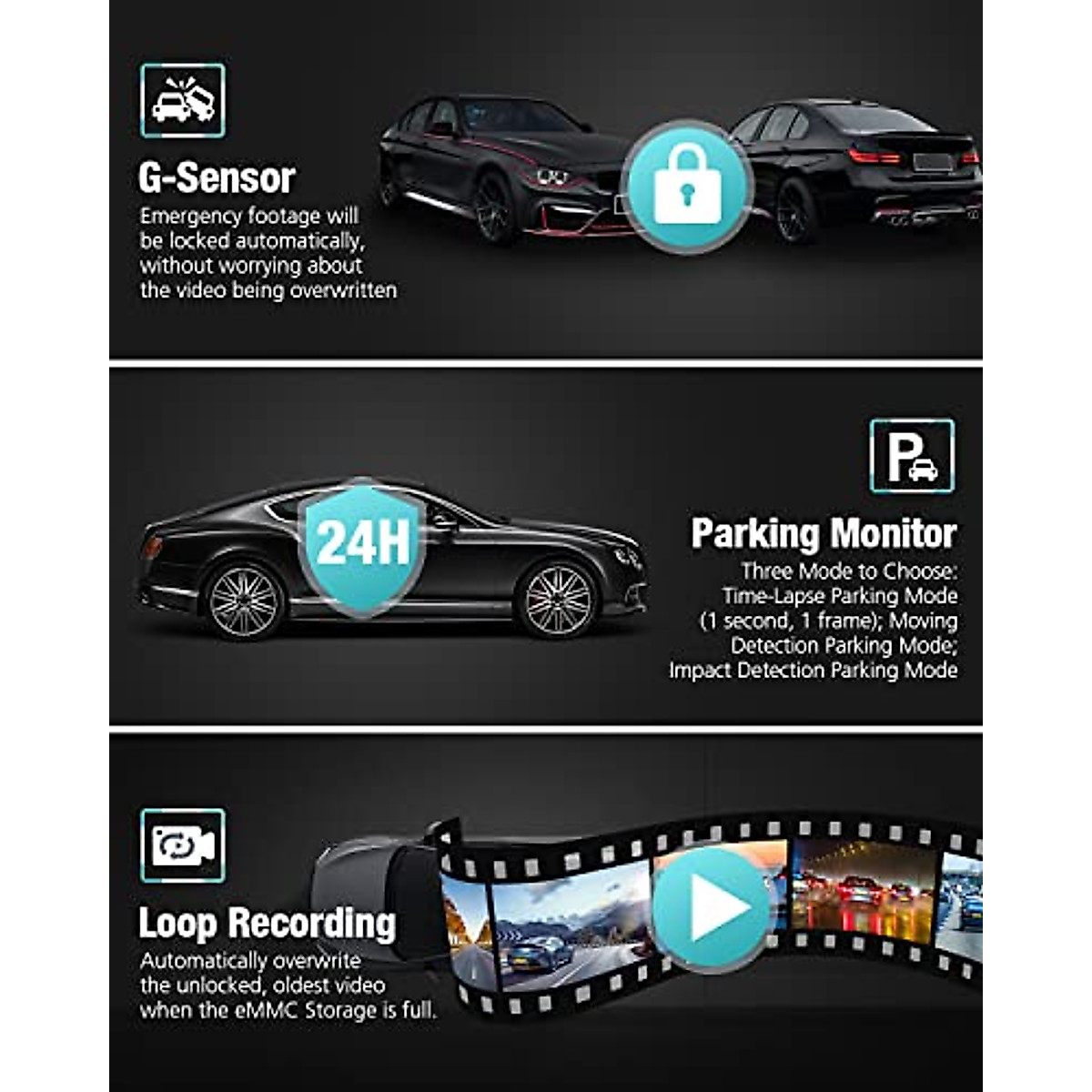 OMBAR 3 Channel Dash Cam, Built-in WiFi GPS, eMMC 64G Storage, 4K Front Dash Cam, 2K+1080P Car Camera Front and Cabin/Rear, 1080P+1080P+1080P Dashcams for Cars with 3.99" IPS Screen, IR Night Vision